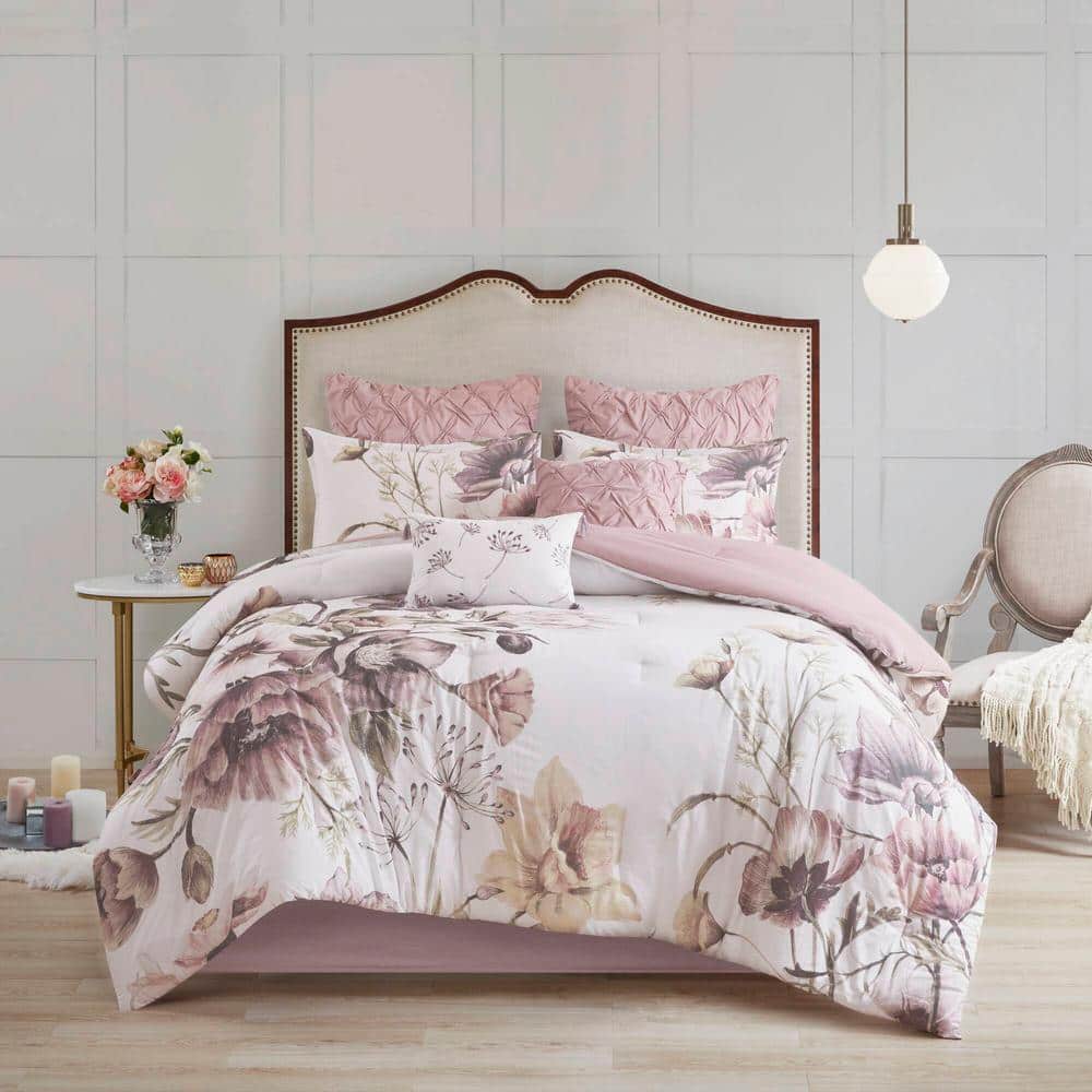 Gisele 8-Piece Blush Queen Cotton Printed Comforter Set - Walmart.com