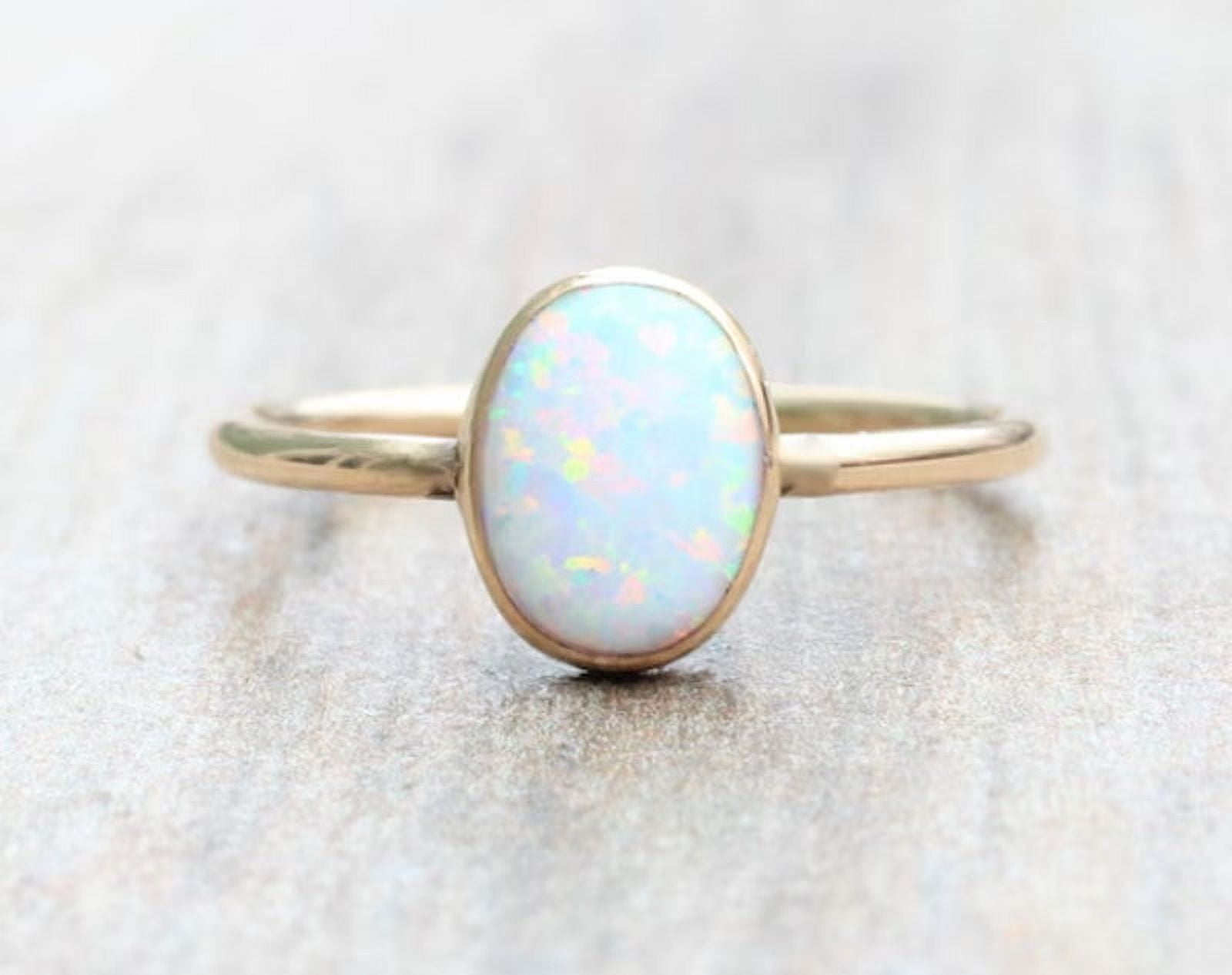 Gitanshjewels Lab-Grown Fire Opal Oval Ring in 925 Yellow Gold Plated ...