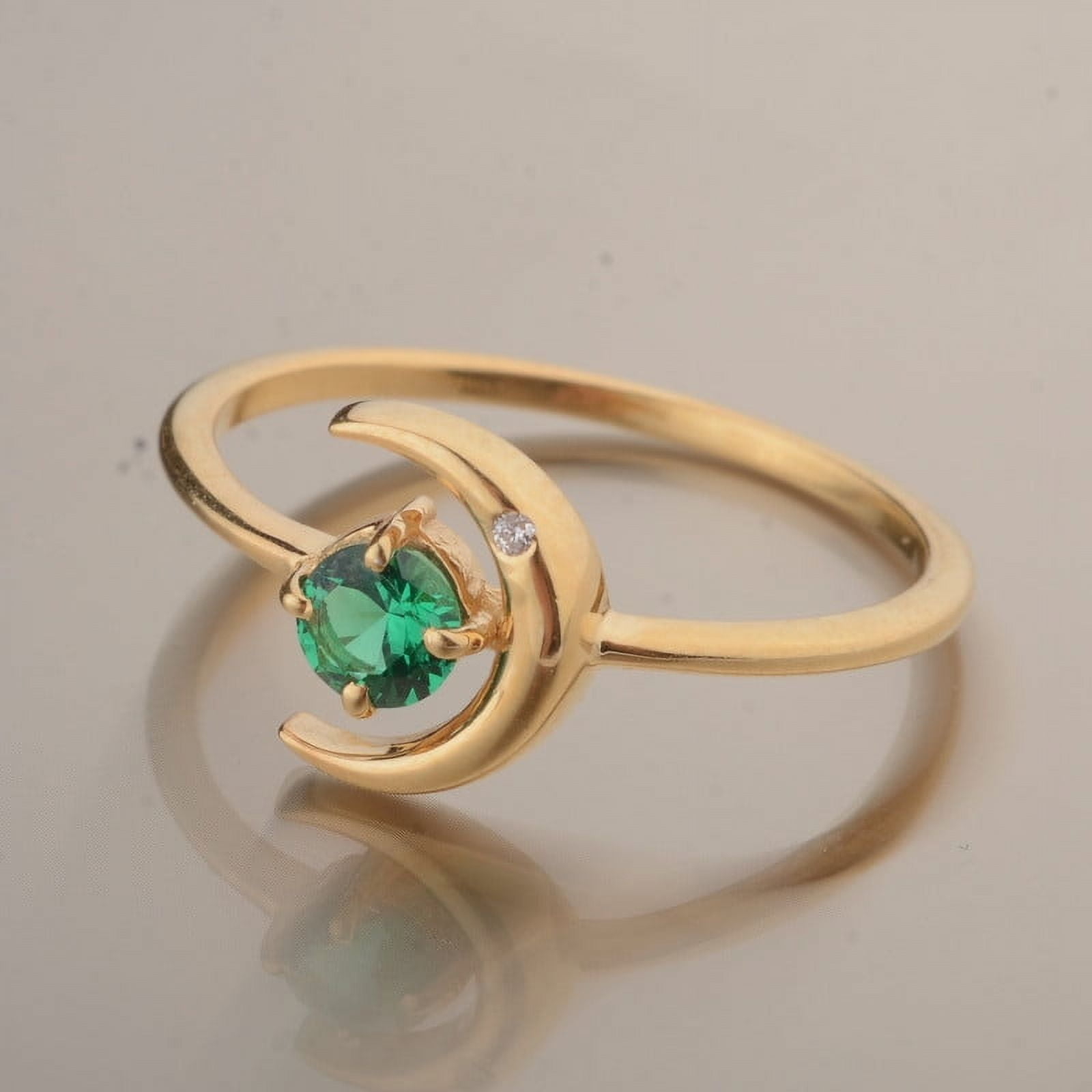 Gitanshjewels Women's Round Shaped Emerald and Half Moon Ring 925 ...