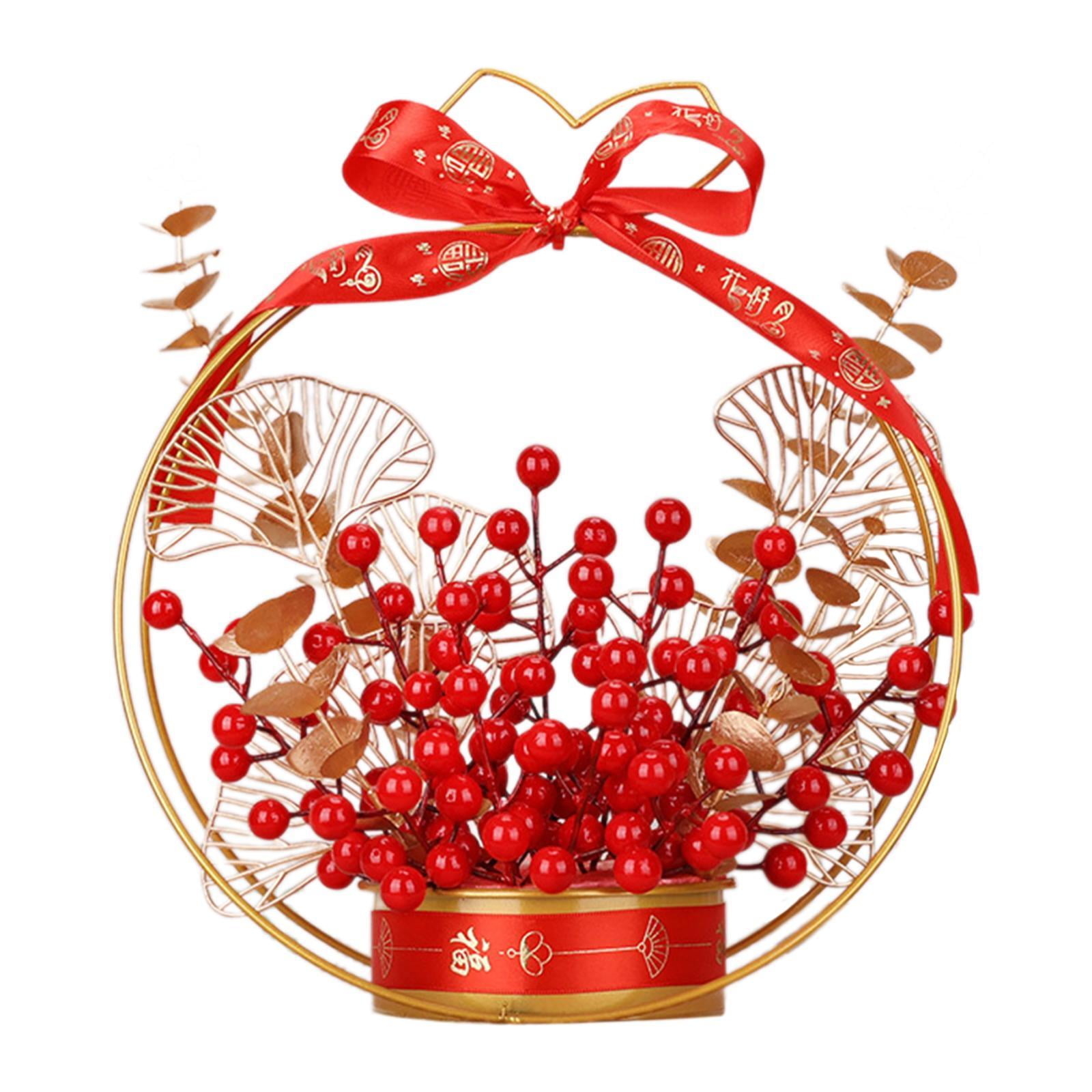 Gitohoni Fake Flower Bucket Artificial Red Bonsai, Chinese New Year ...