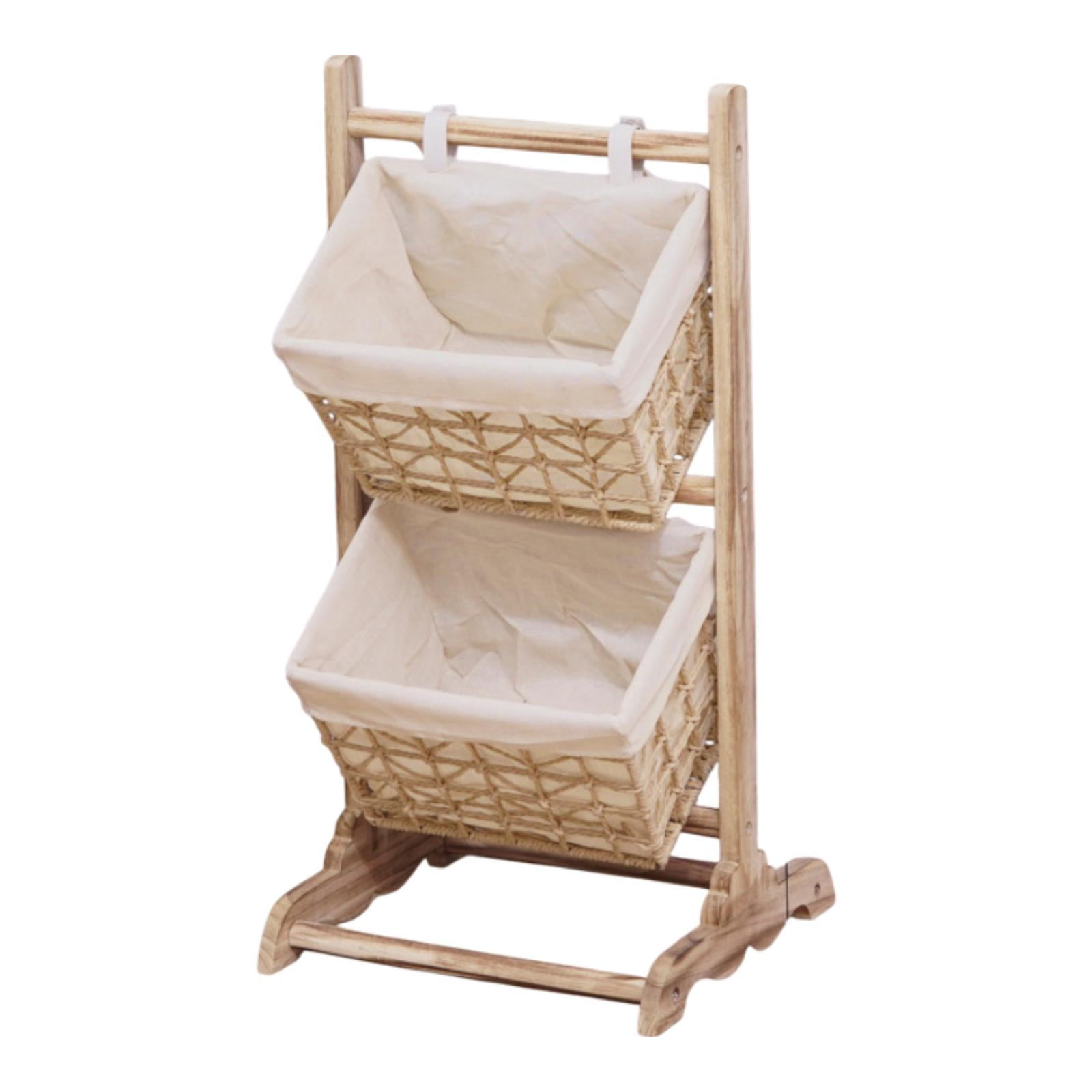Gitohoni Wooden Storage Basket Floor Rack 2 Tier Display Shelf for ...