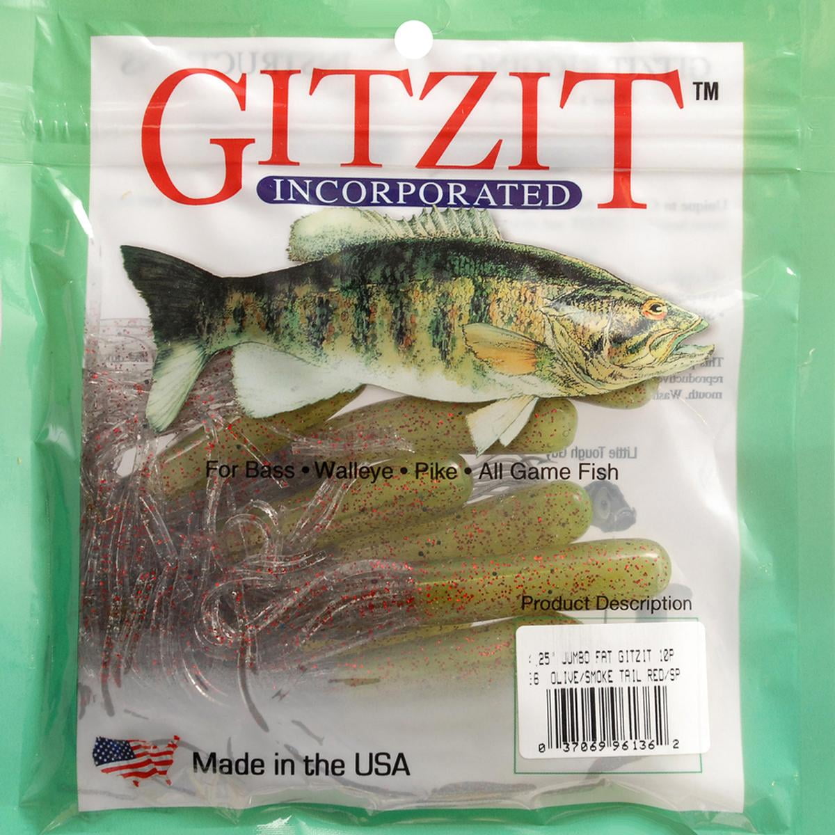Gitzit Fishing Bait Lures Pack of 10, Olive/Smoke/Red, 4.25-Inch ...