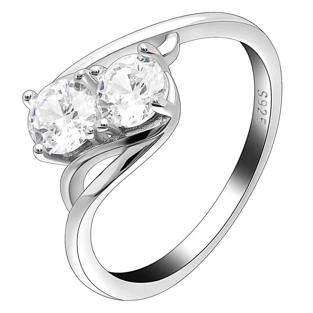 Giulia Engagement Ring Sterling Silver Cz 2 Stone Womens Ginger Lyne ...