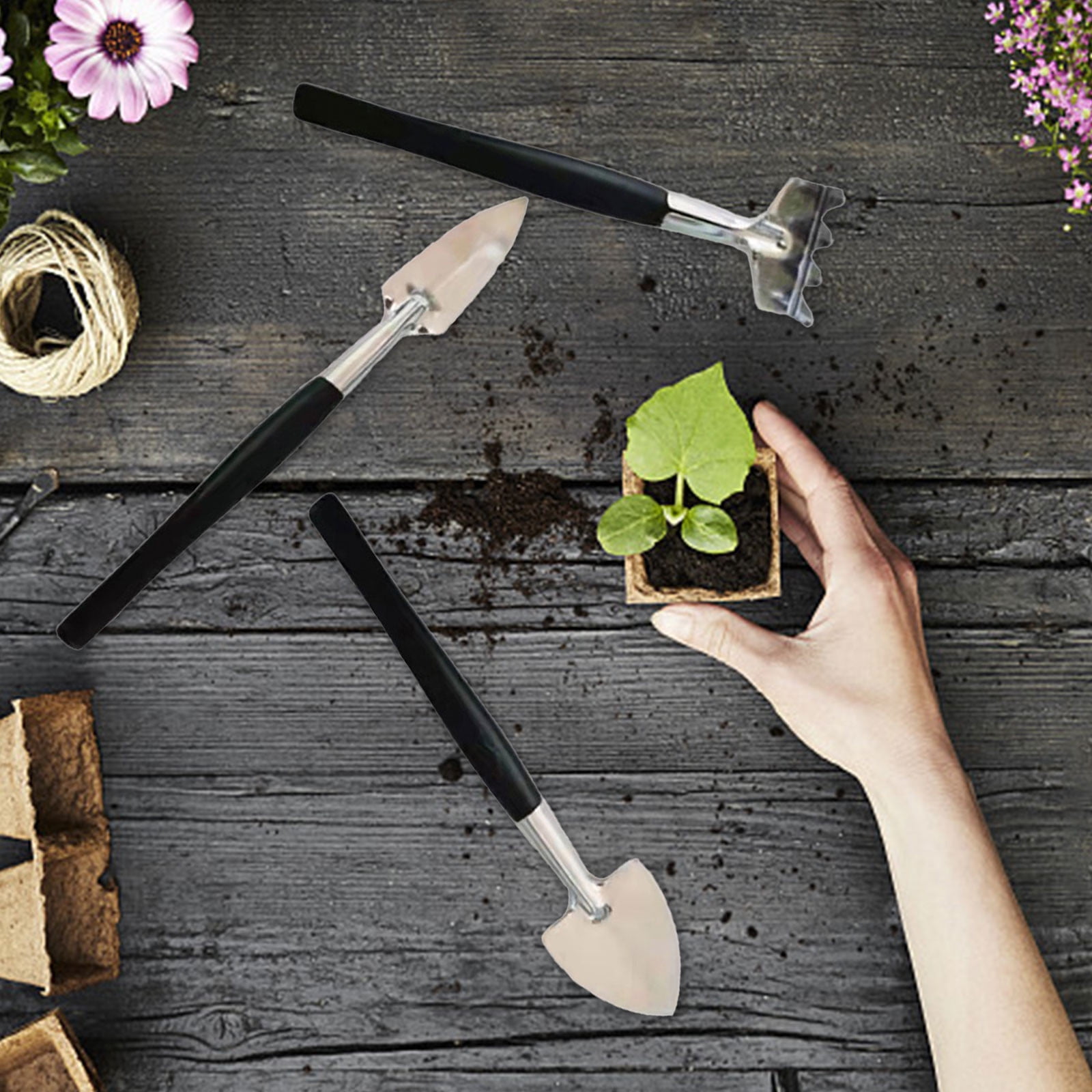 Giunmcul 3Pcs Mini Garden Tools Set with Wood Handle for Planting ...