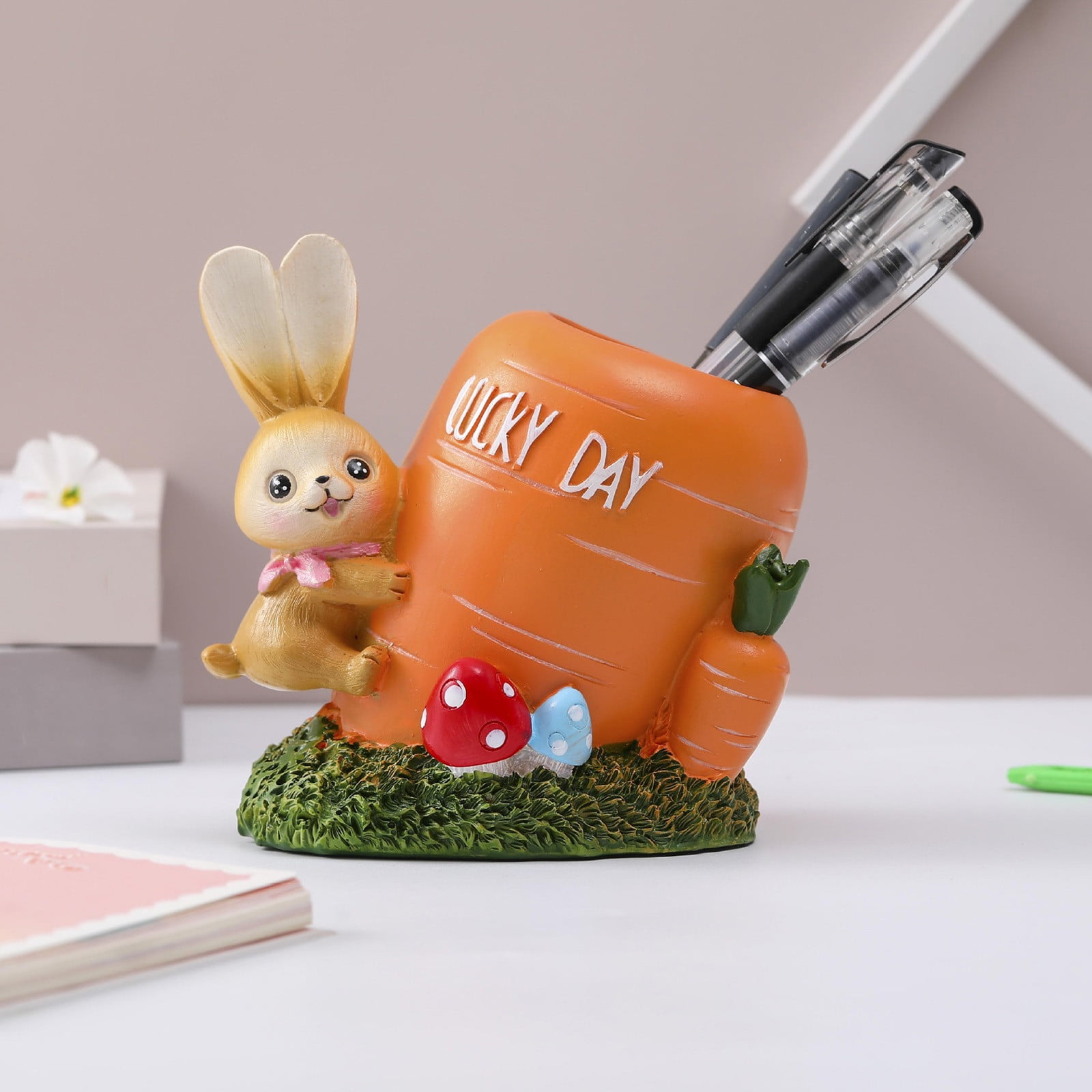 Giunmcul Up to 45% off Lovely Rabbits Carrot Resin Ornaments Pen Rack ...