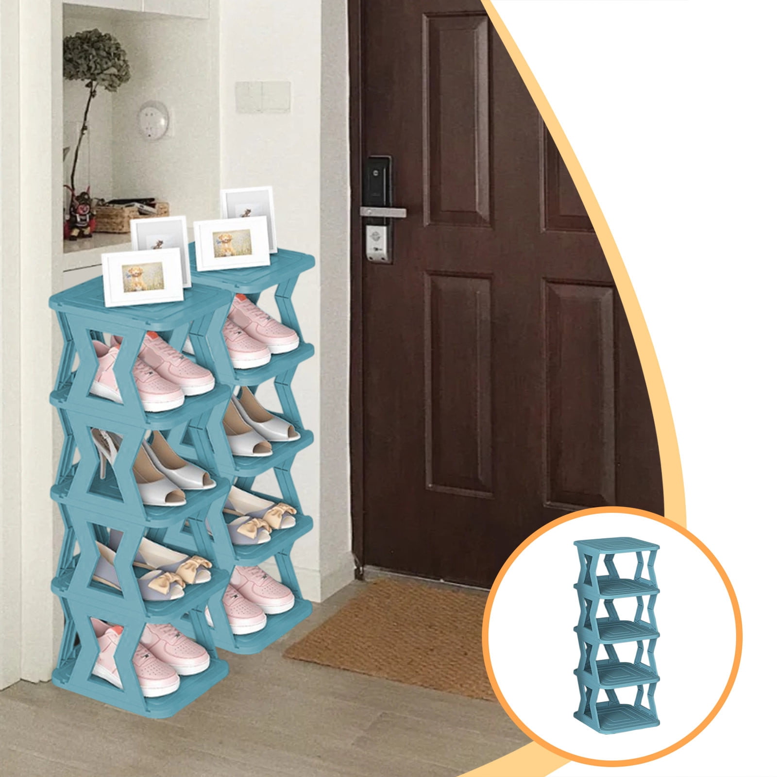 Giunmcul 50% Off Clear Shoe Rack 5 Tier Household Doorway Sturdy Narrow ...