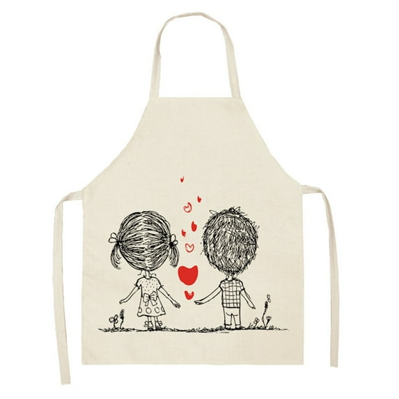 Giunmcul Adult Linen Apron Valentines Print Family Kitchen Cooking ...