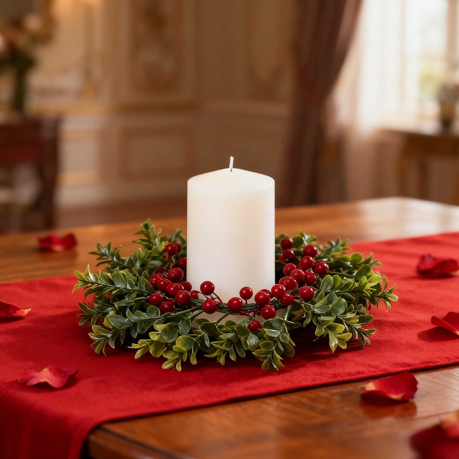 Giunmcul Christmas Candlestick Wreath With Gold Berries Pinecone Pine ...