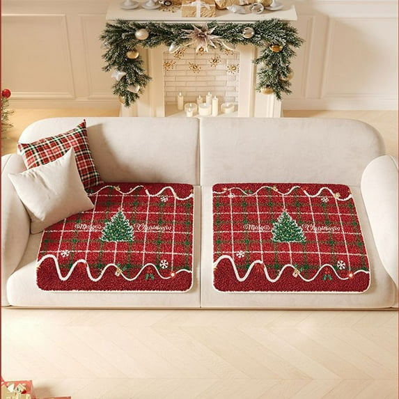 Giunmcul Christmas Red Plush Cushion Non-Slip Sofa Chair Seat Cover ...
