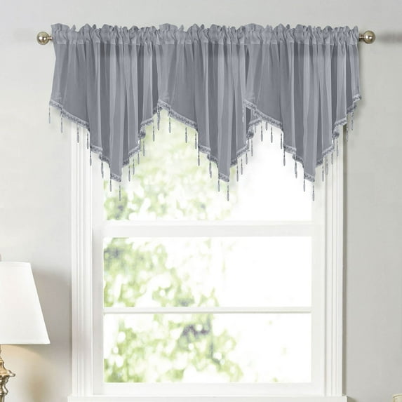 Giunmcul Floral Sheer Lace Scalloped Edge Window Curtain Panel 130x60cm ...