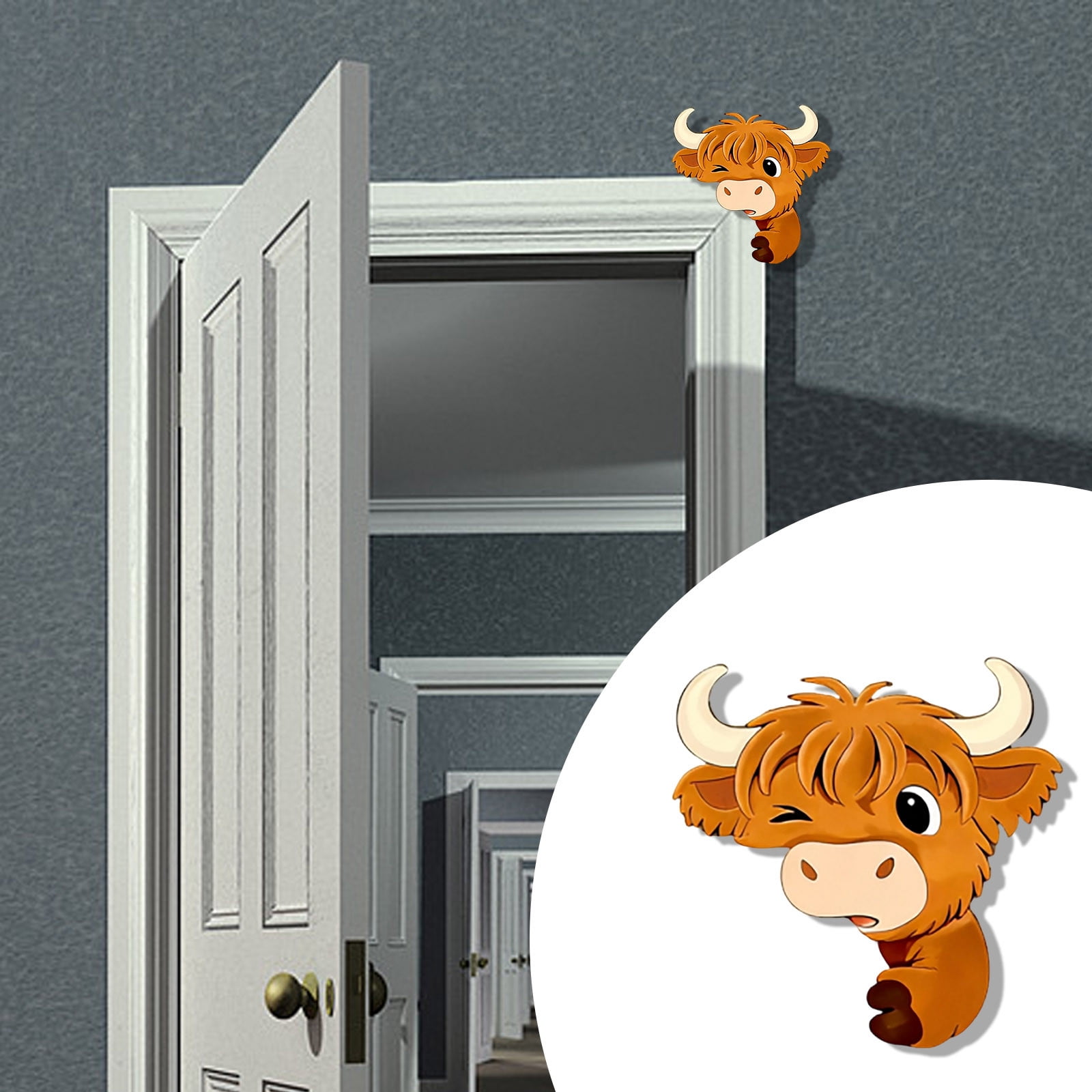 Giunmcul Funny Highland Cow Corner Decor Door Wall Hanging Ornament ...