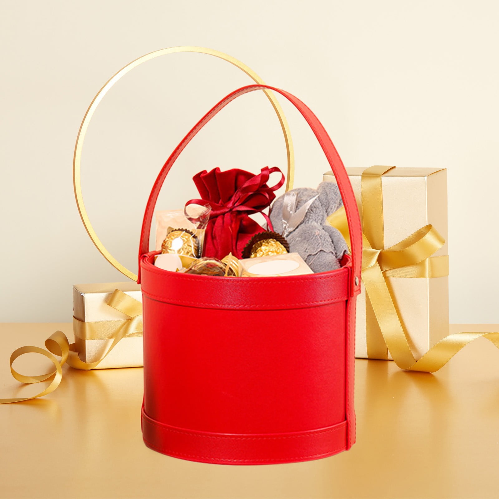 Giunmcul My Order Handheld Leather Bucket Flower Box Round Handheld ...