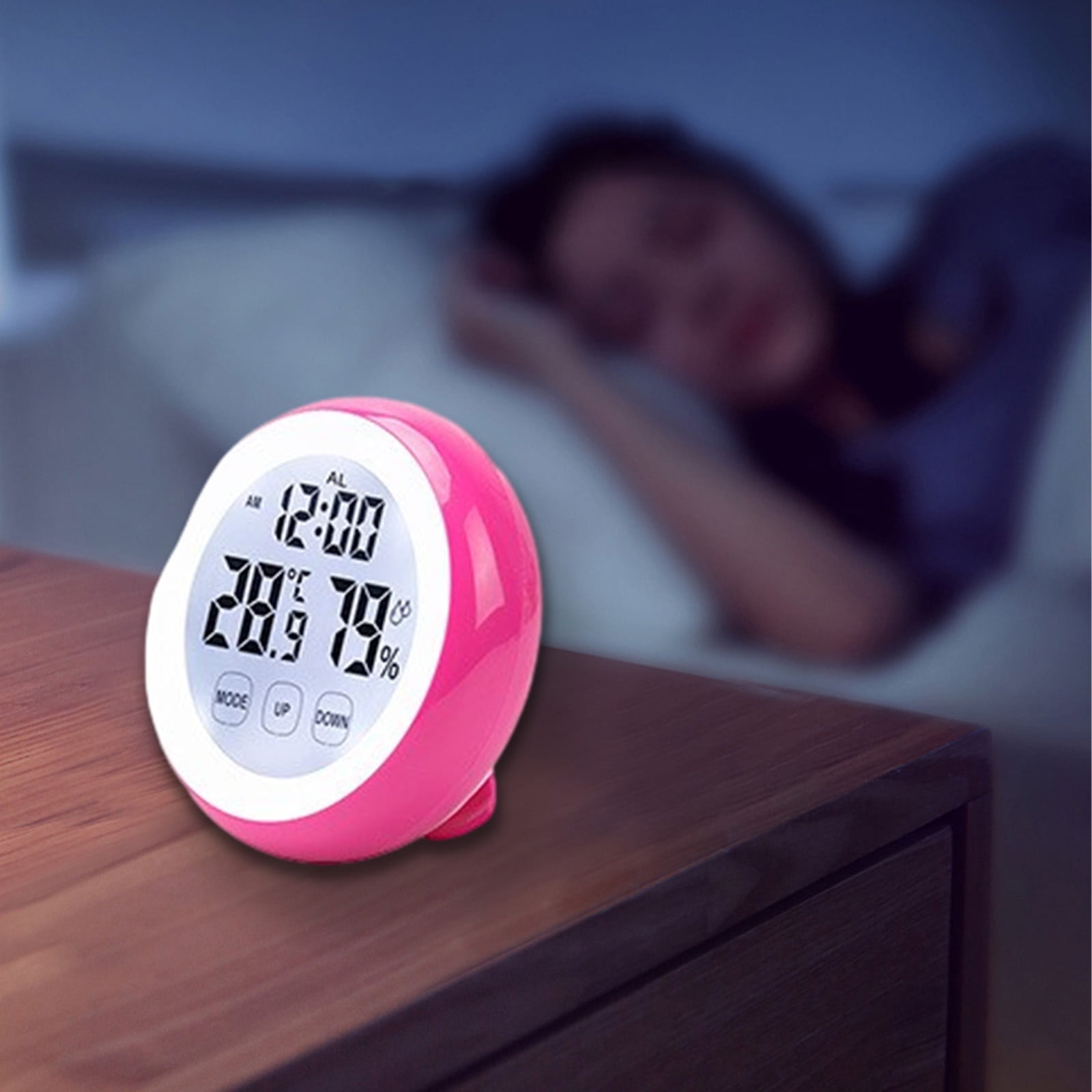 Giunmcul My Order Thermometers Touched Screen Alarm Clock Round Desk Clock Electronic Hygrometer ...