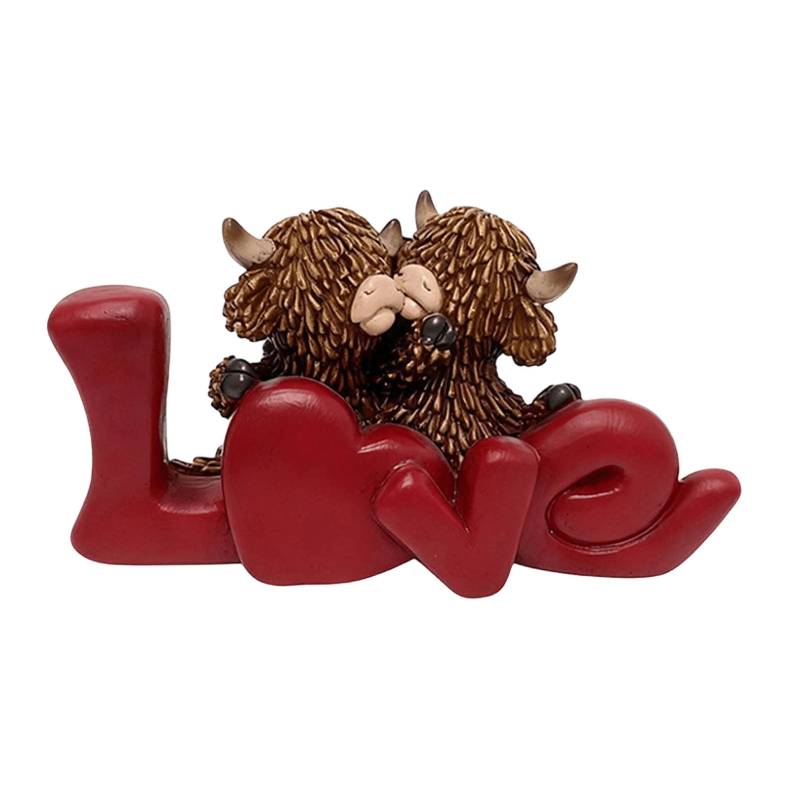Giunmcul Valentines Highland Cow Heart Figurine Resin Family Couple ...