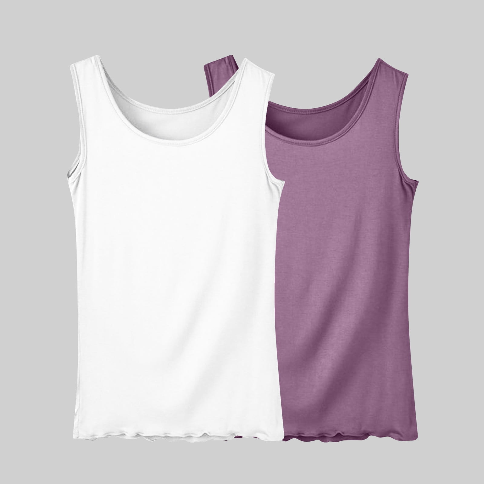 Giunmcul Womens Tops Sleeveless Loose Casual Solid Short Top Round Neck ...