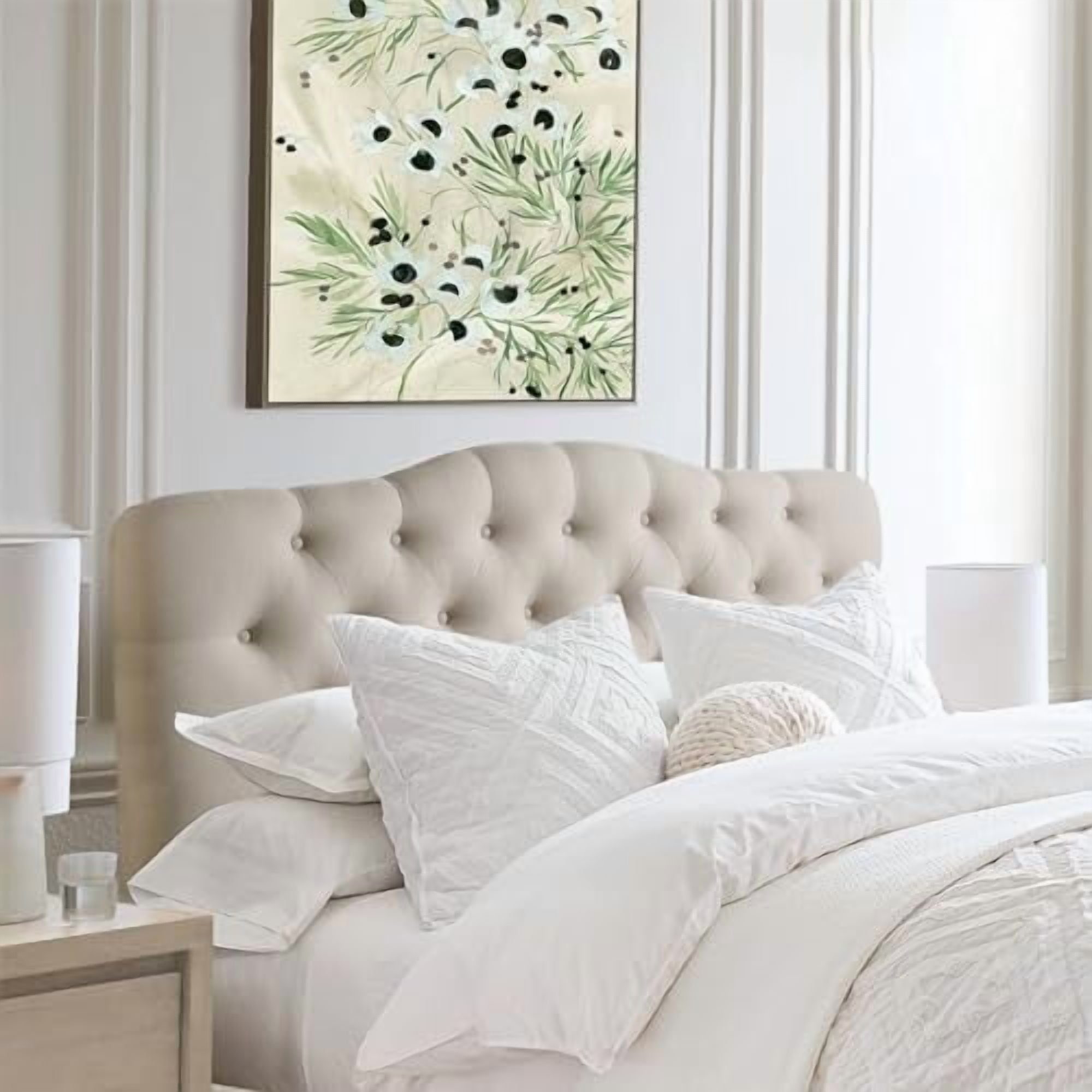 Givanna Adjustable Height Headboard with Linen Upholstery and Button ...