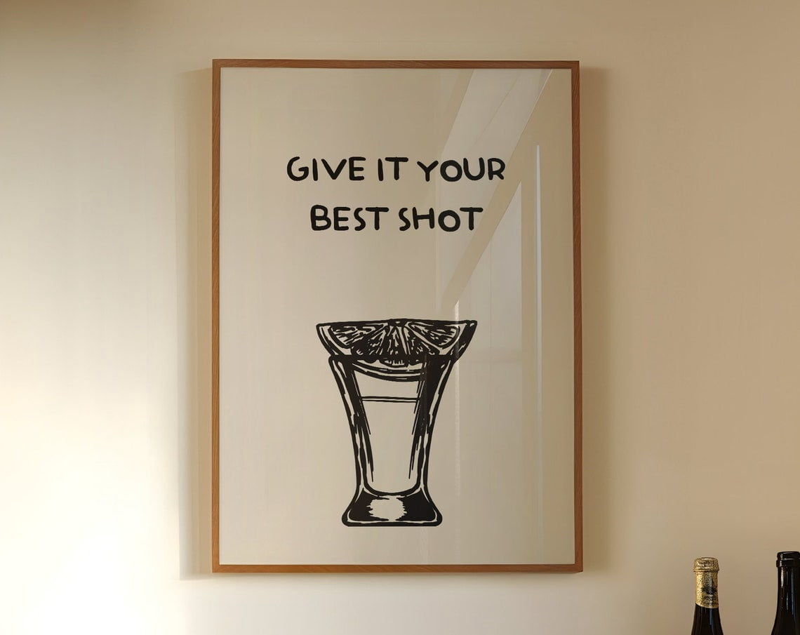 Give It Your Best Shot Bar Cart Poster! Boho, Minimalist Modern Art ...