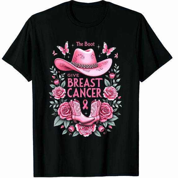 Give Breast Cancer The Boot Cowgirl Cancer Awareness Ribbon Graphic ...