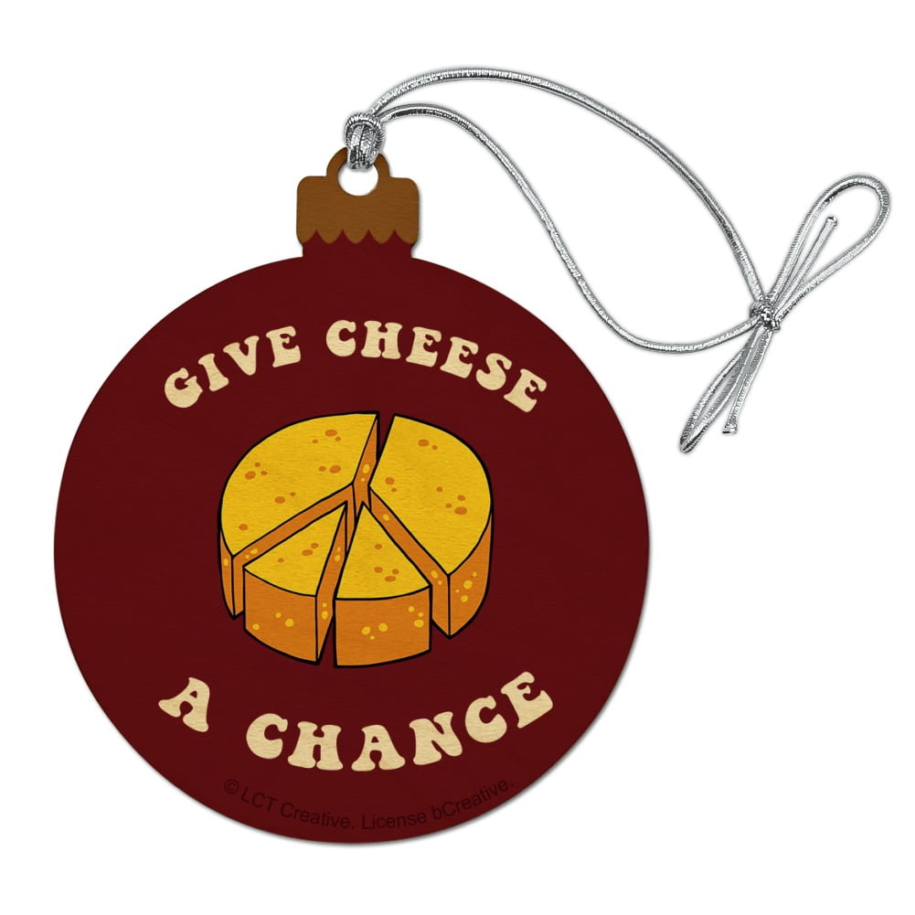 Give Cheese a Chance Peace Symbol Funny Humor Wood Christmas Tree ...