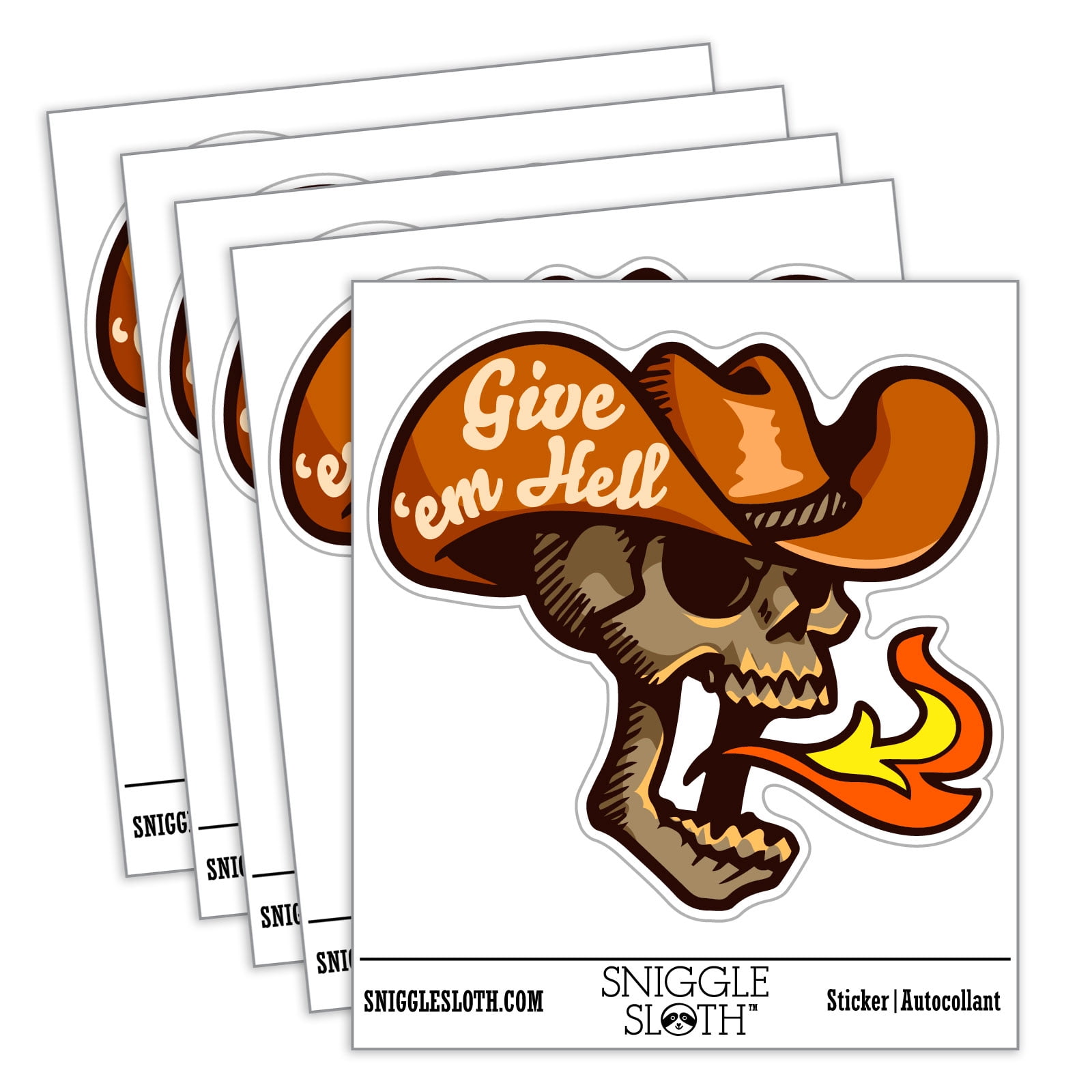 Give 'Em Hell Cowboy Hat Skull Breathing Fire Car Window Bumper Water ...