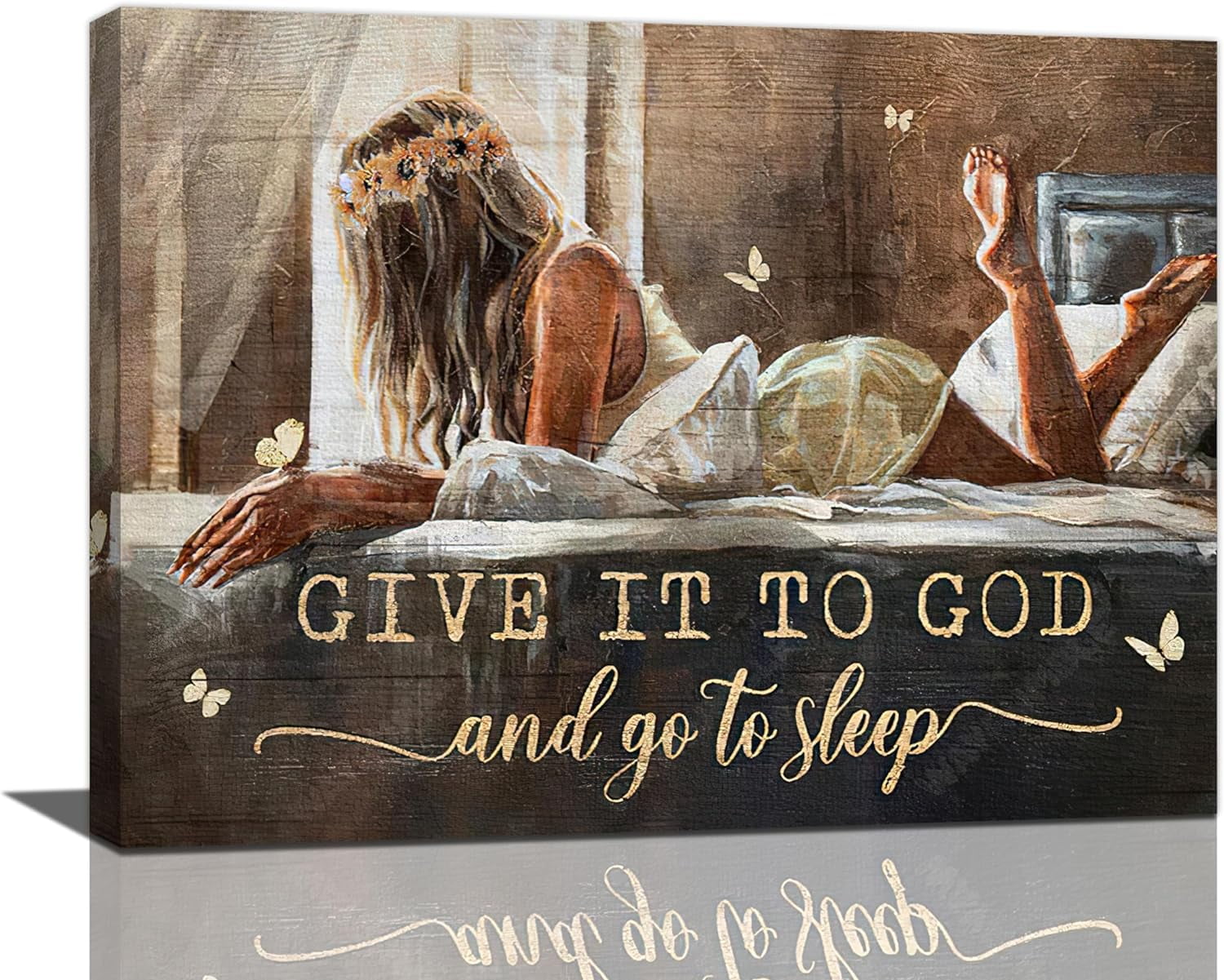 Give It to God And Go to Sleep Sign Canvas Wall Art Christian Girl ...