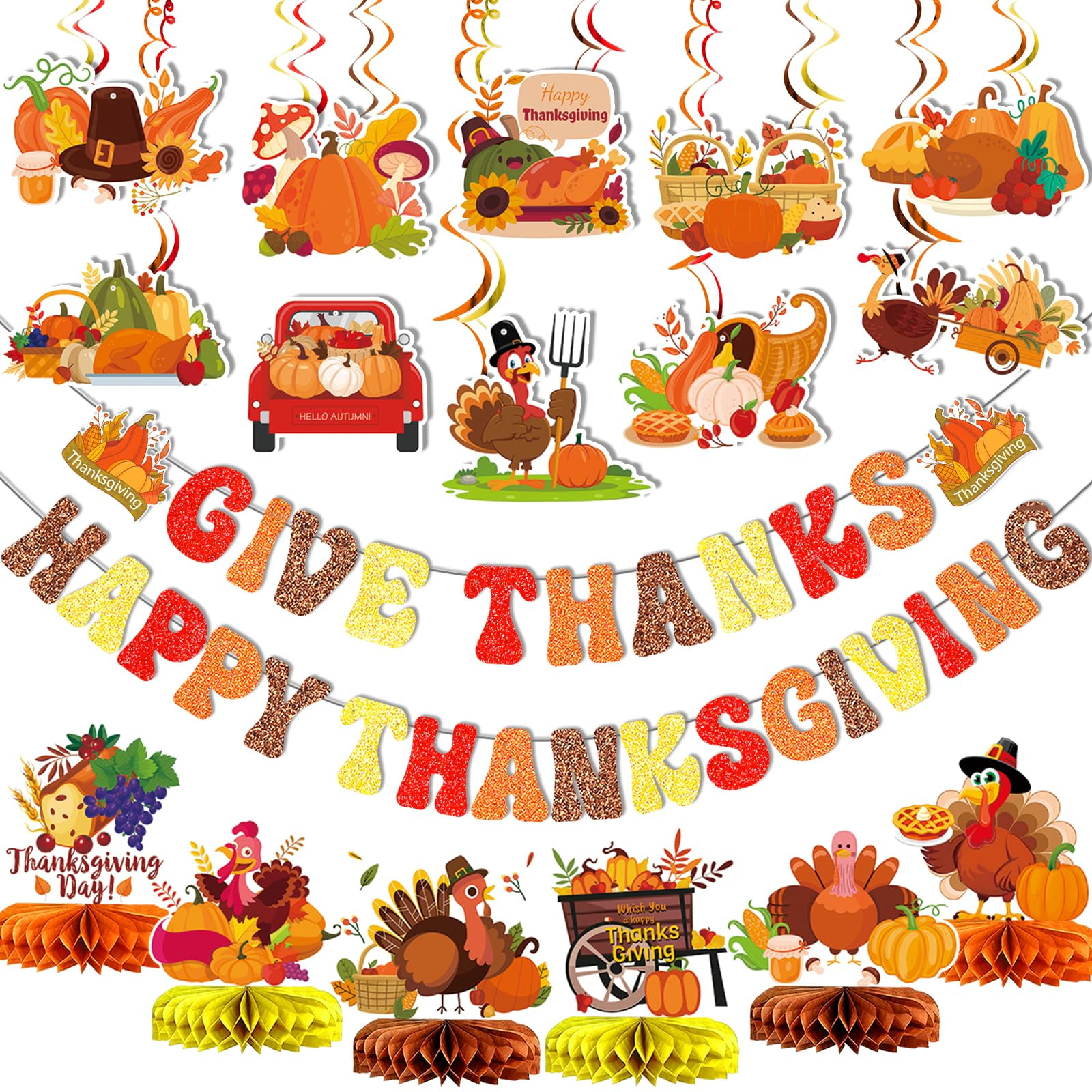 Give Thanks Banner Happy Thanksgiving Banner for Thanksgiving Party ...