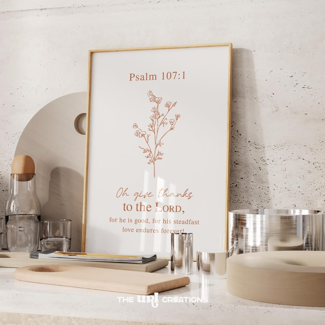Give Thanks Christian Wall Art, Burnt Orange Wildflower Bible Verse ...
