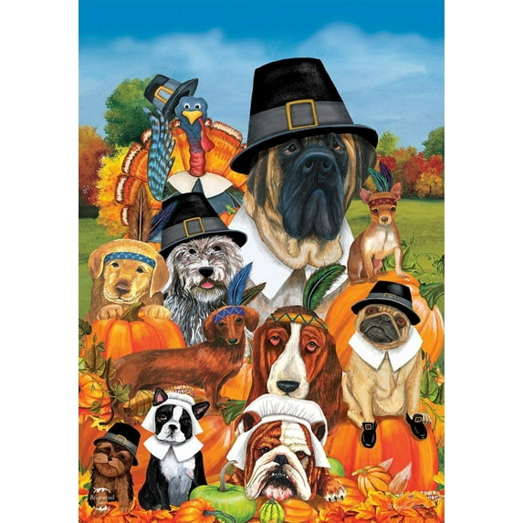 Give Thanks Dogs Thanksgiving House Flag Holiday Humor 28" x 40 ...