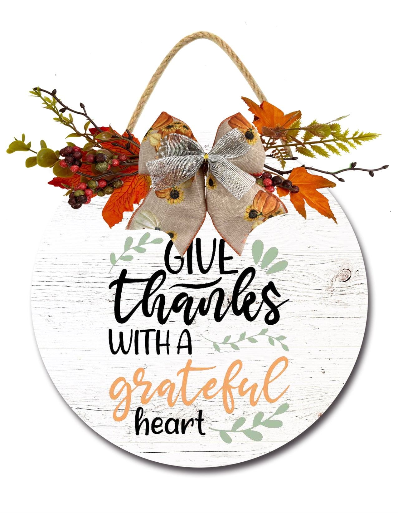 Give Thanks With A Grateful Heart Door Sign Home Decor Round Wood ...
