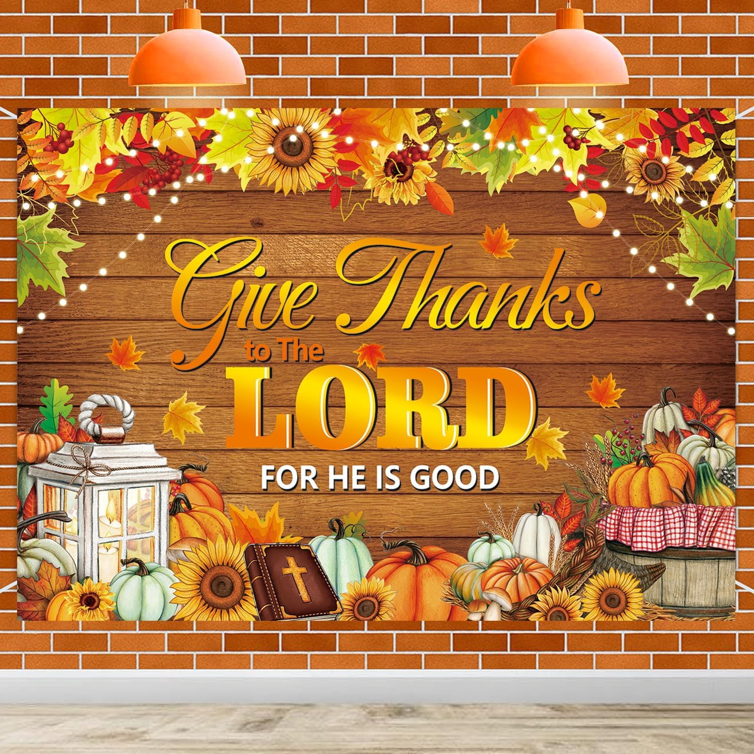 Give Thanks to The Lord Banner Backdrop Christian Thanksgiving ...