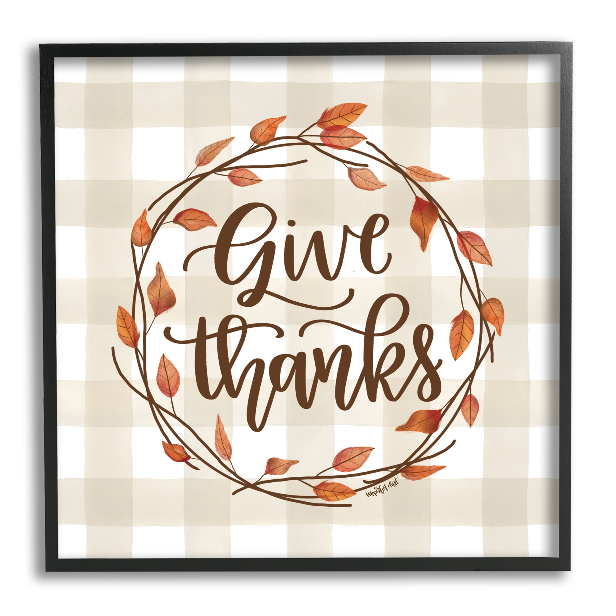 Give Thanks Neutral Plaid Autumn Leaves Wreath Inspirational Graphic ...