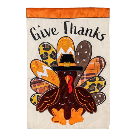 Give Thanks Patterned Turkey Applique Garden Flag - Walmart.com