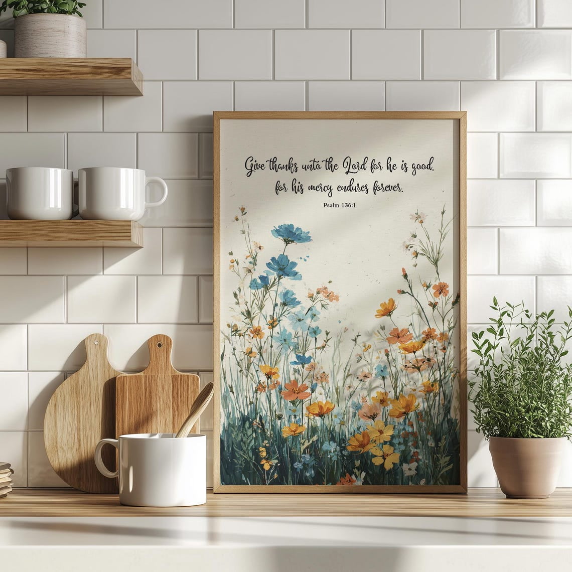 Give Thanks To The Lord For He Is Good Bible Verse Floral Botanical ...