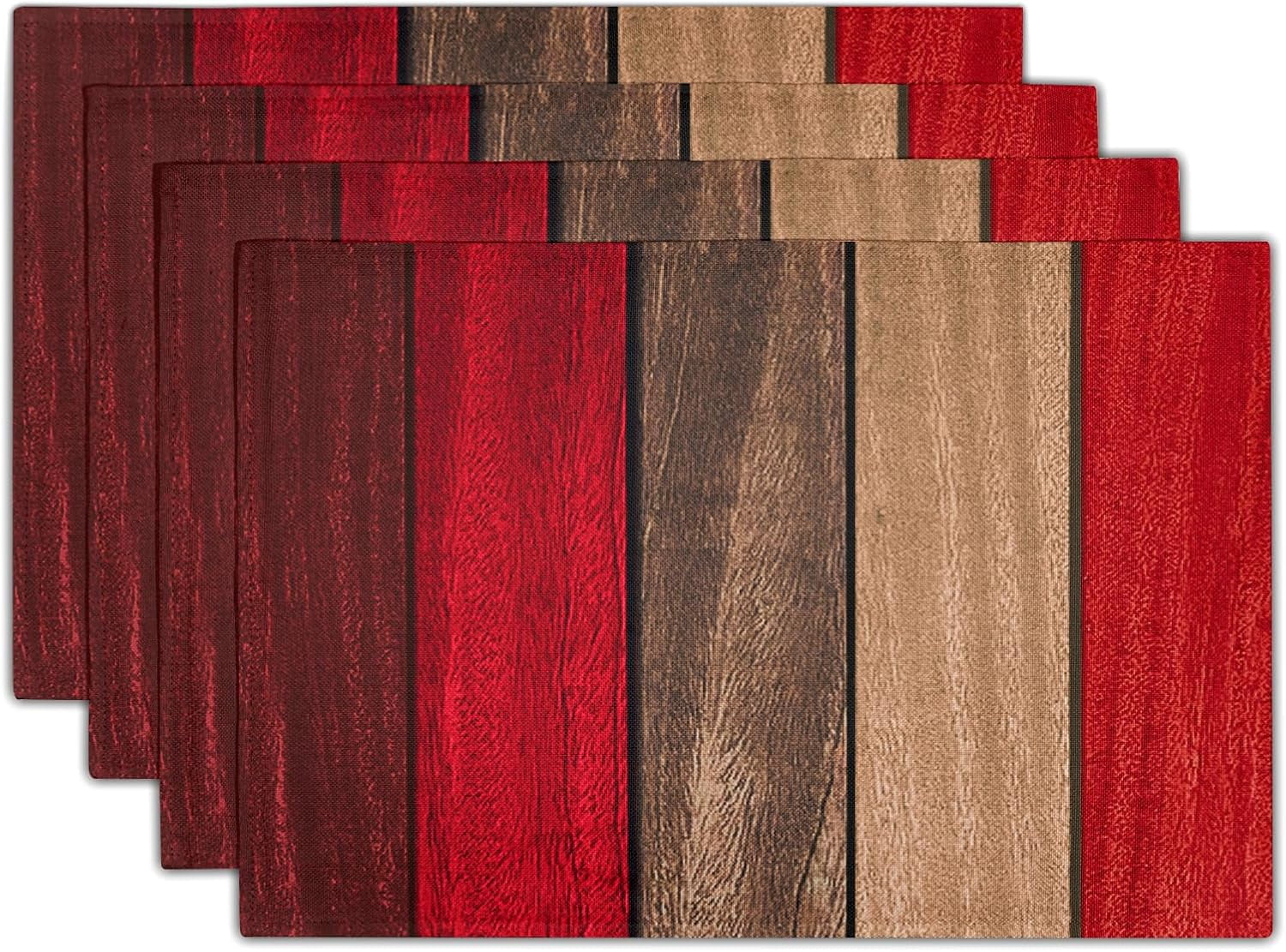 Giwawa Rustic Wood Placemats Set of 4- Retro Red Brown Wooden Board ...
