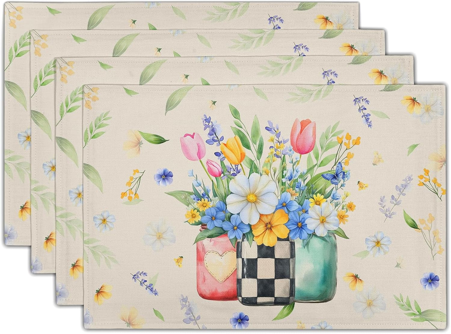 Giwawa Spring Flower Vases Placemats Set of 4 Watercolor Floral Mason ...