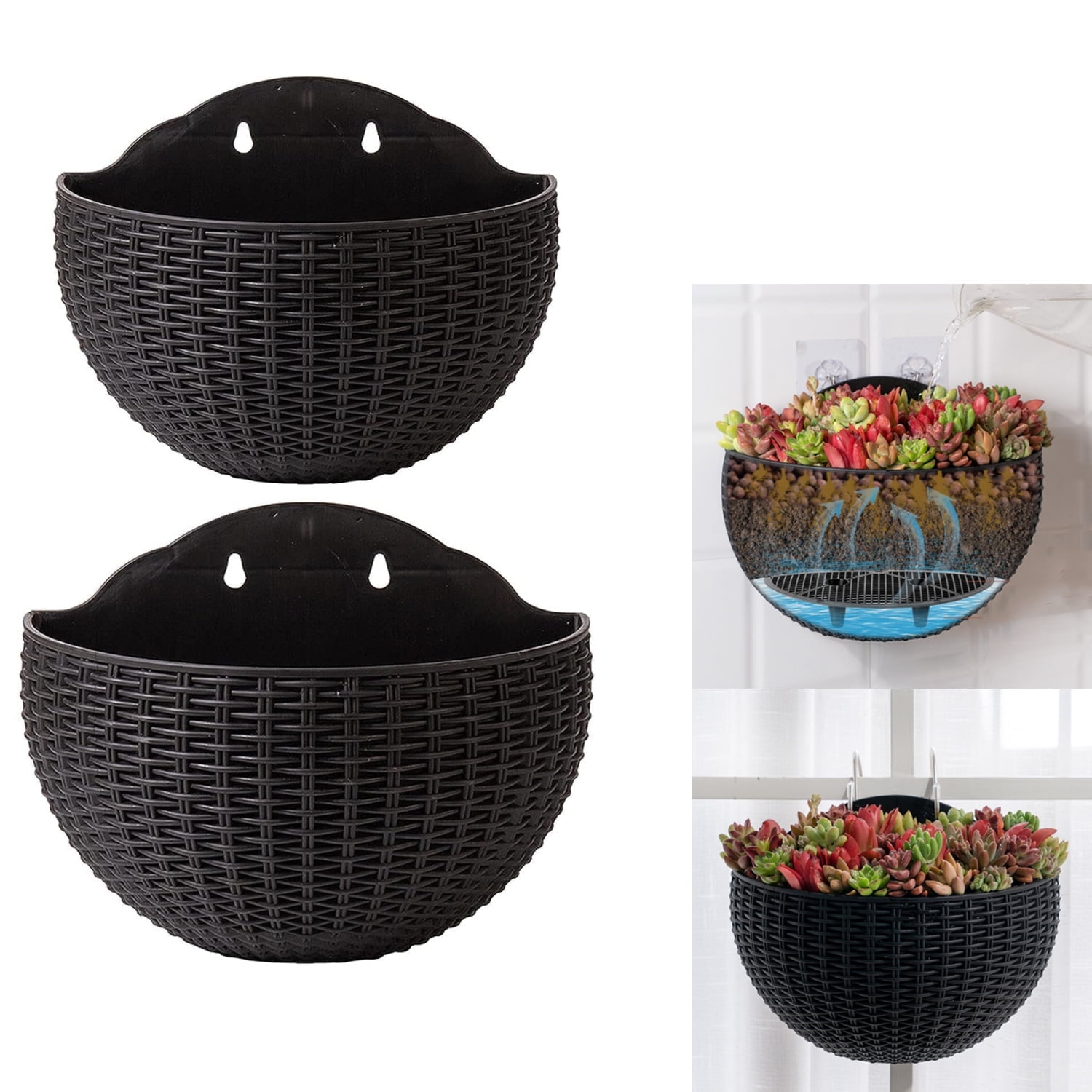 Gixusil 2 Pcs Imitation Rattan Wall Hanging Flower Pot,Semicircle ...