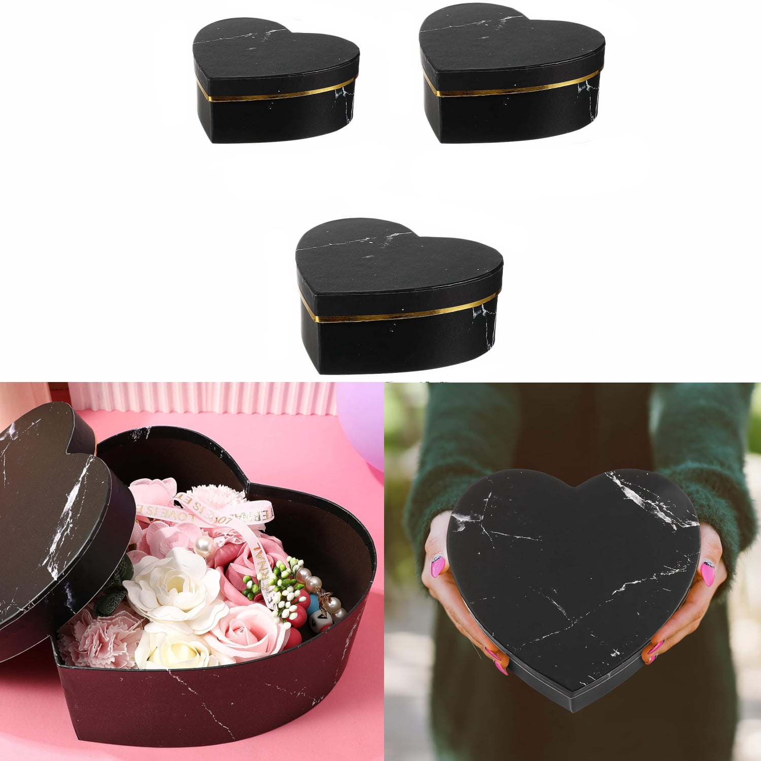 Gixusil 3Pcs Valentines Day Heart Shaped Gift Boxes Flower Box Gift ...