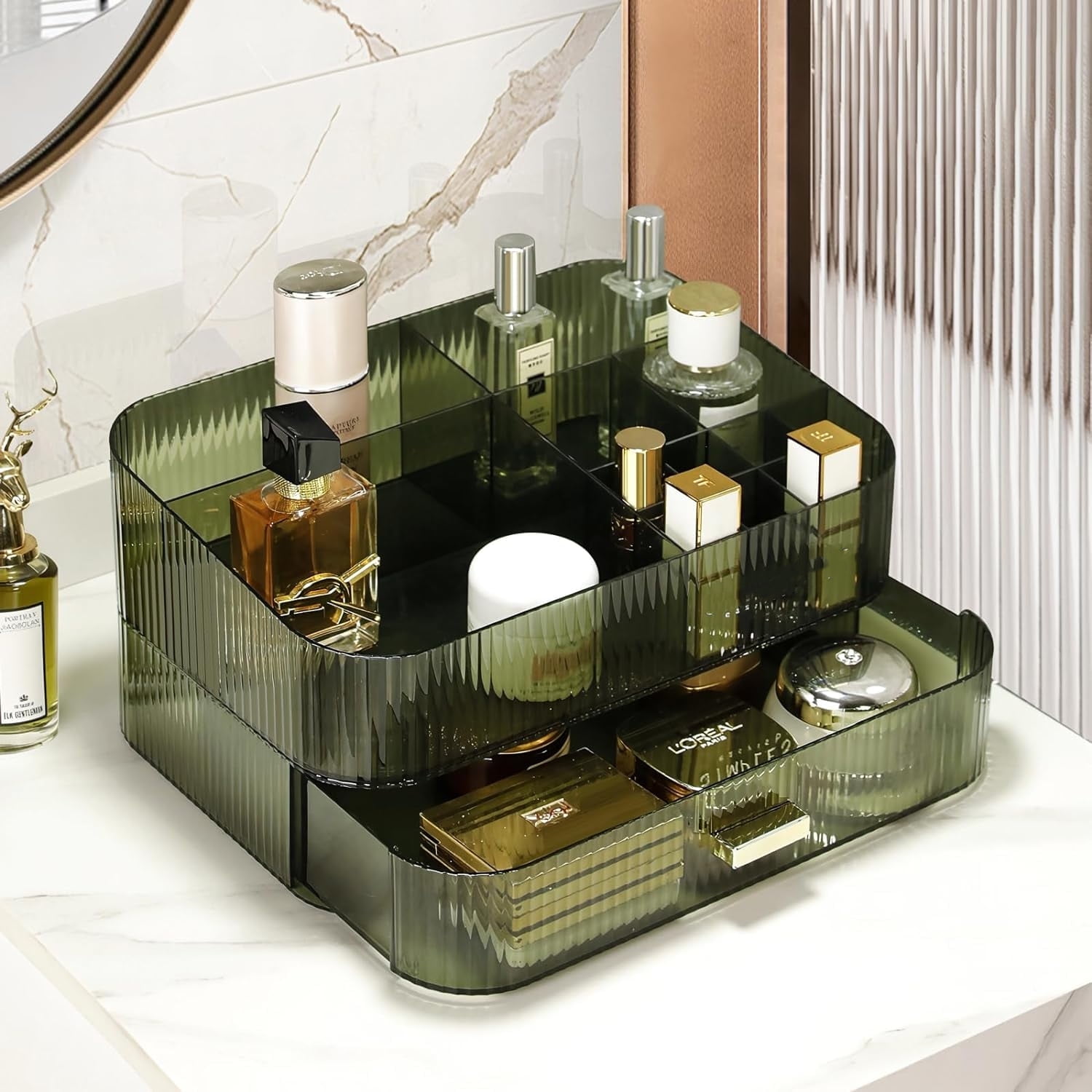 Gixusil Makeup Organizer for Vanity,Green Large Desk Organizer with ...