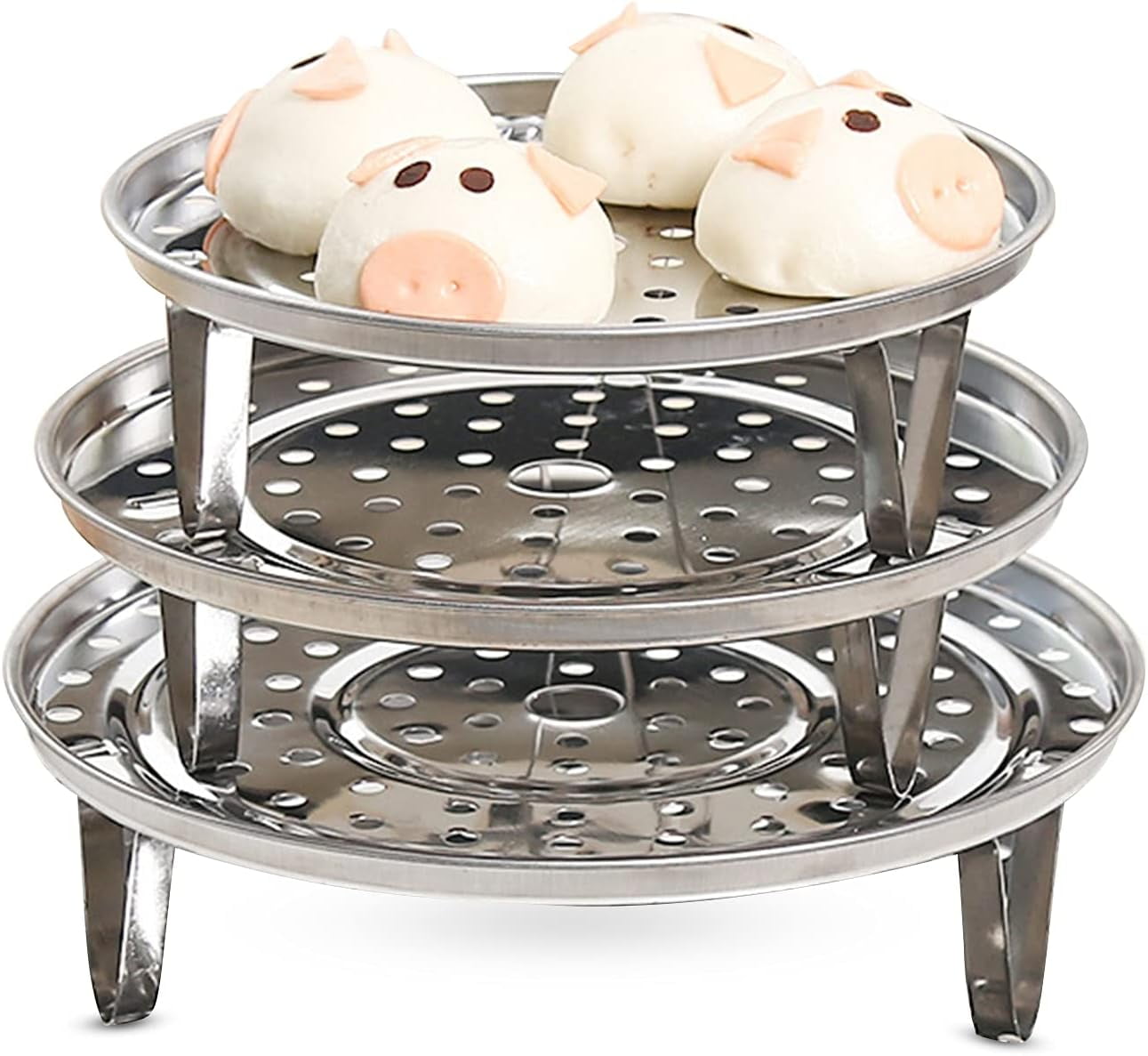 Gixusil Stainless Steel Steaming Rack, Round Steaming Stand, 3 Pieces ...