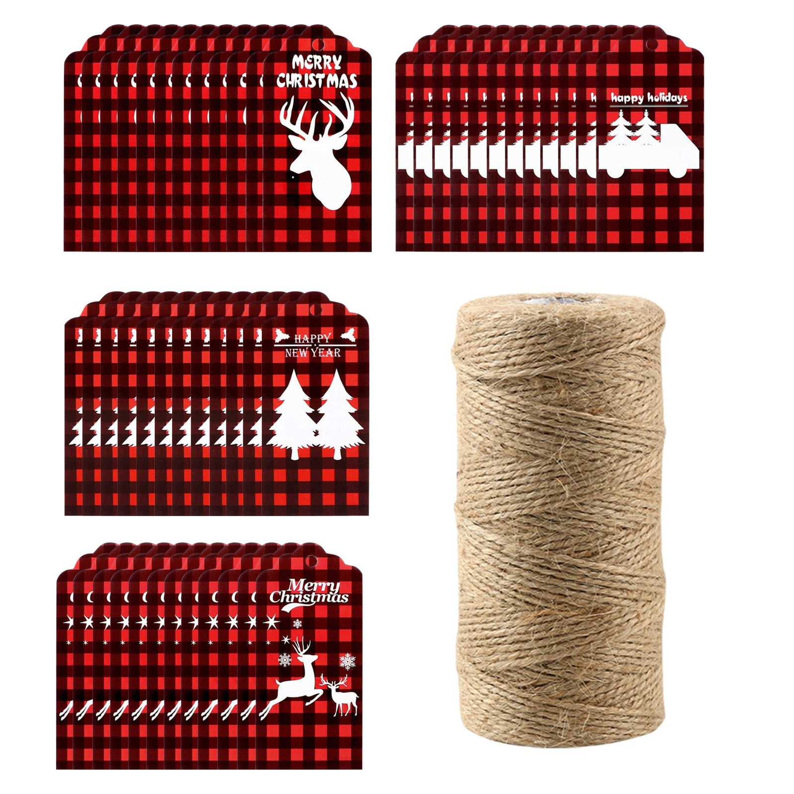 Giyblacko Christmas Gift Wrapping Paper Label With Rope, Kraft Paper ...
