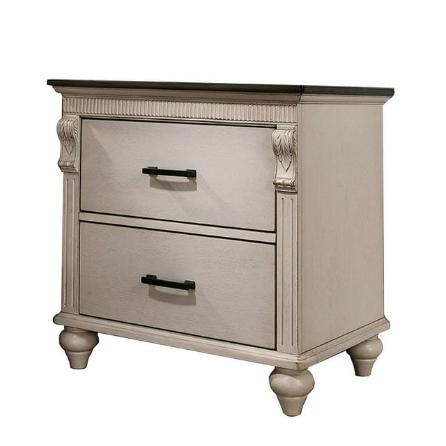 Giyu 26 Inch Nightstand, 2 Gliding Drawers, Fluted Panels, Antique ...