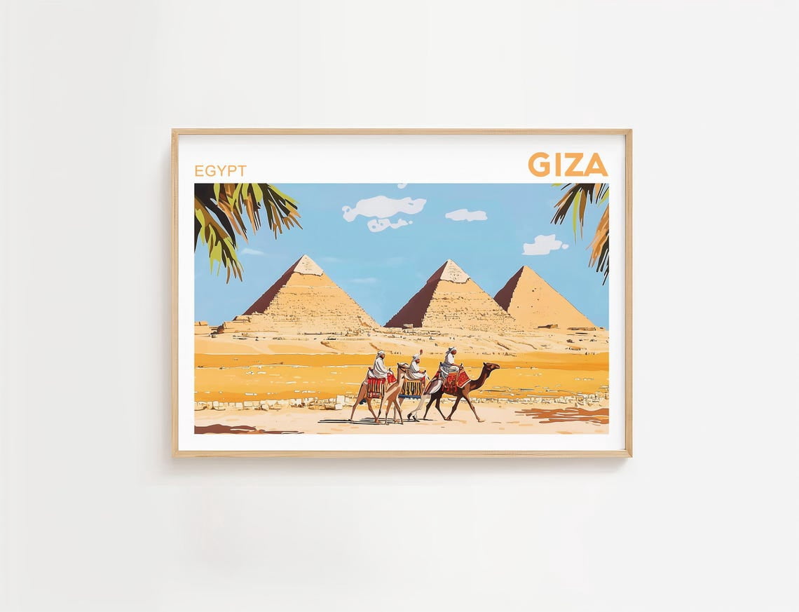 Giza Poster, Egypt Wall Art, Giza Landscape, Egypt Art, North Africa ...