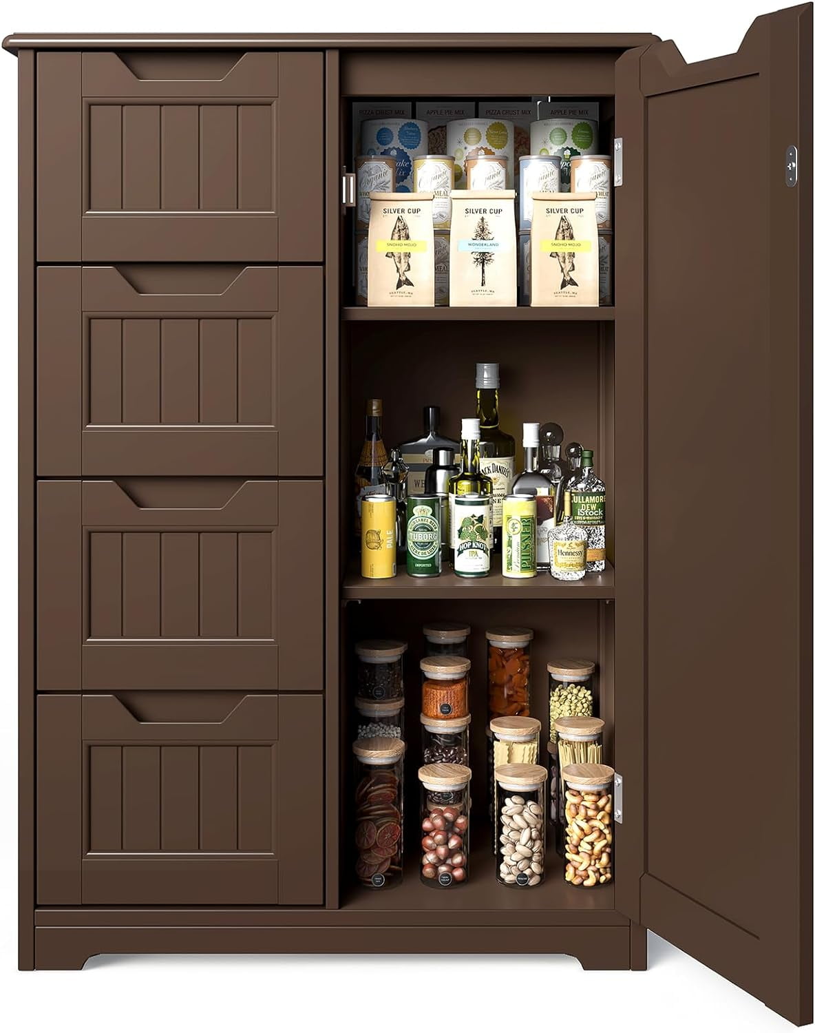 Gizoon 33" Small Kitchen Pantry Storage Cabinet with Door and Shelves ...
