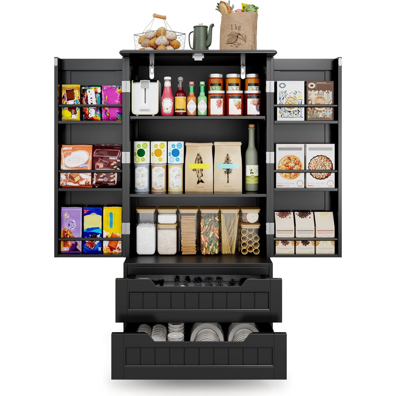 Gizoon 47" Kitchen Pantry Storage Cabinet with Drawers Freestanding ...