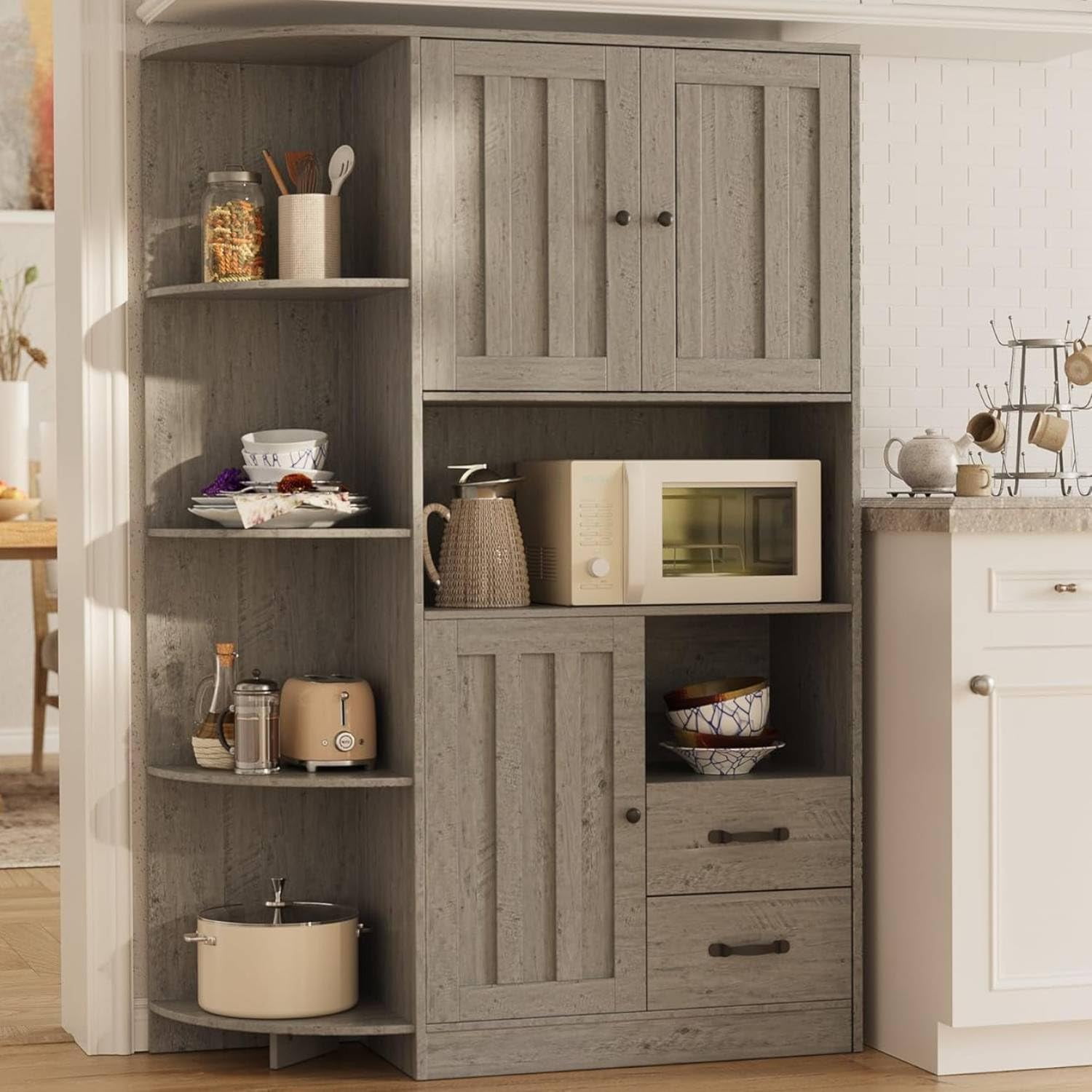 Gizoon 60.4" Farmhouse Kitchen Pantry Storage Cabinet with Doors and ...