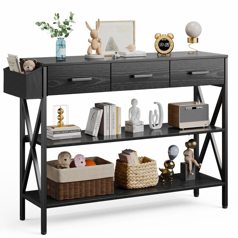 Gizoon Console Table with 3 Drawers, Entryway Sofa Table with 3 Tier ...