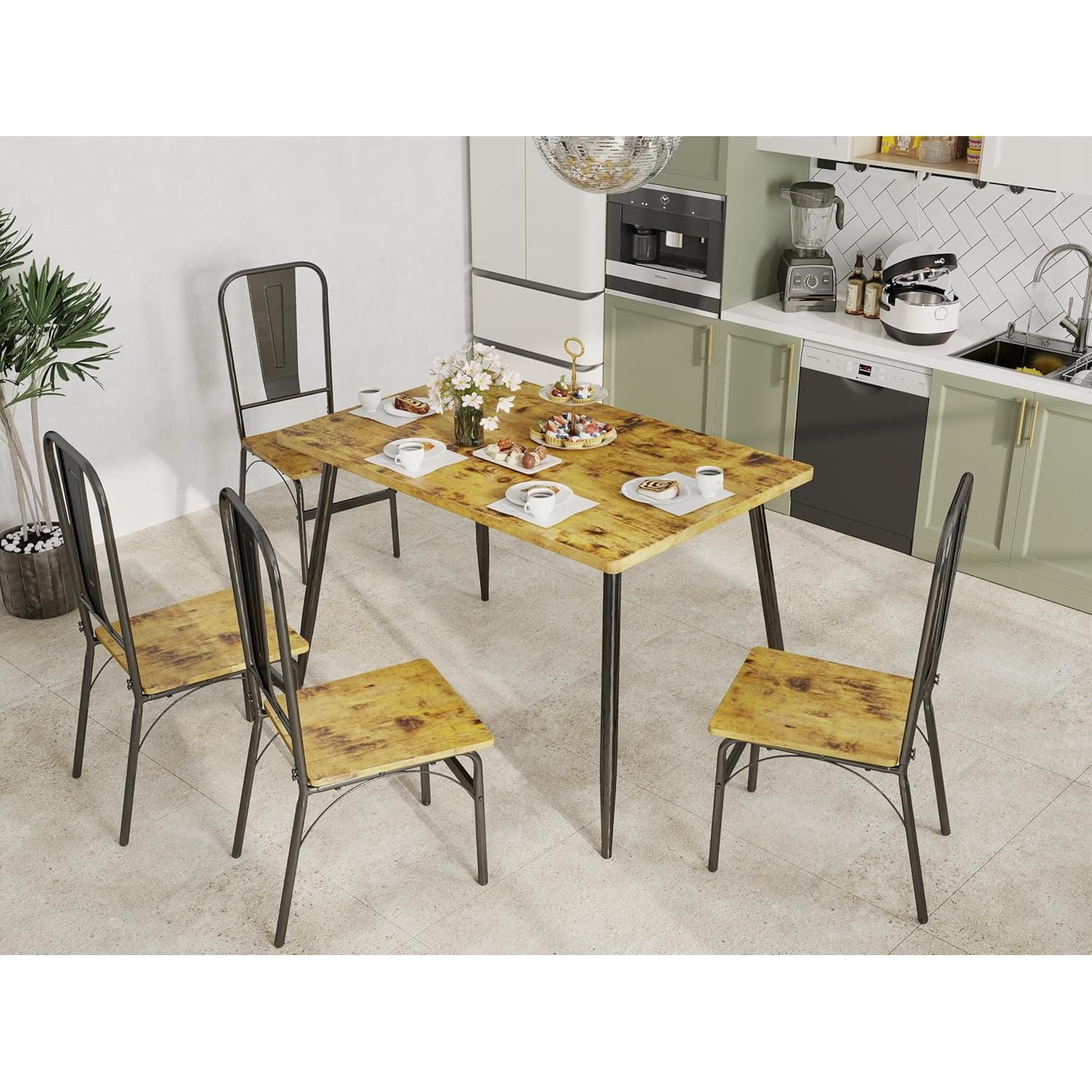 Gizoon Dining Table Set for 4 with One Table and Four Chairs, Small ...