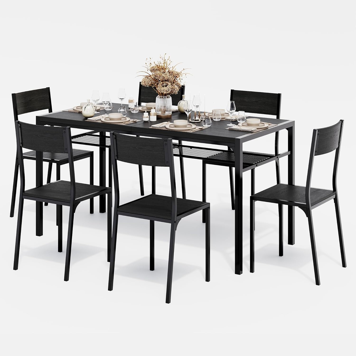 Gizoon Dining Table Set for 6 with Chairs, 7-Piece Kitchen Table Set ...