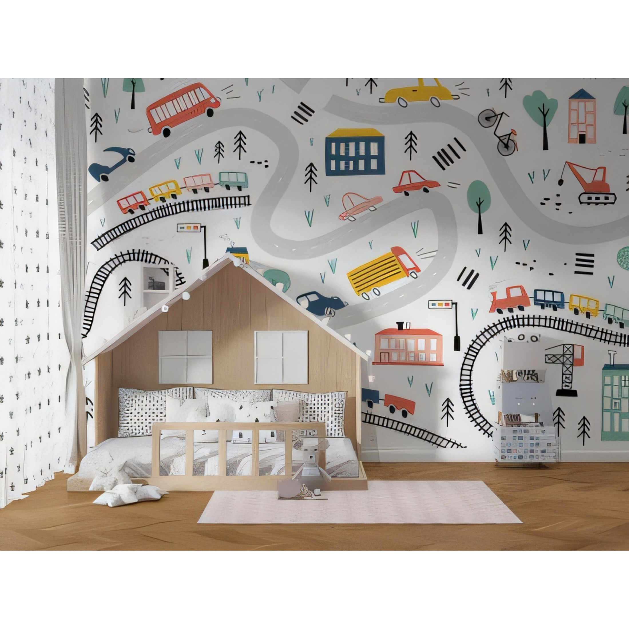 Gk Wall Design Kids City Plan Construction Cars Buses Road Nursery ...