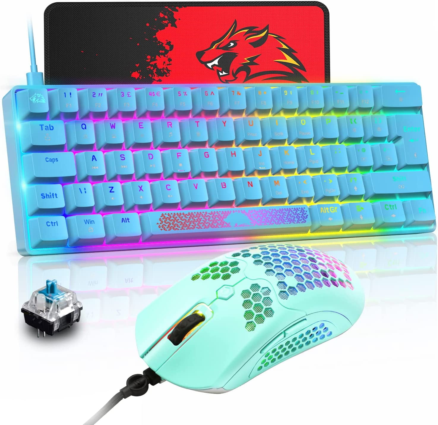 Felicon GK61Pro Gaming Keyboard & Mouse Combo, Wired RGB Backlit, 62Key ...